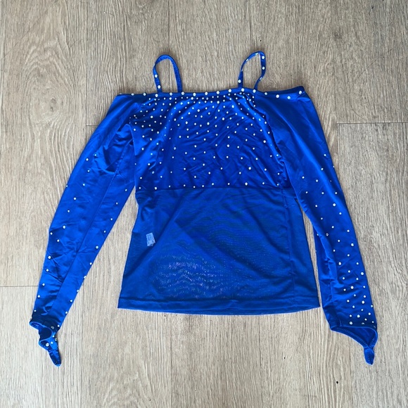 Tops | Blue Off The Shoulder Dance Costume Top With Rhinestones | Poshmark